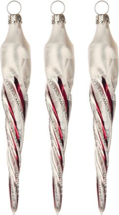 Rudolphs Schatzkiste Th&uuml;ringer Christbaumschmuck Eiszapfen eiswei&szlig; rot Silbergl.(3) H&ouml;he 13cm NEU Baumbehang Weihnachtsbaum