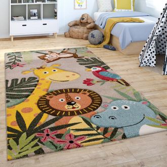 Paco Home Paco Home - Tapis Enfant Tapis Chambre Enfant Fille Garcon Moderne Motif Animal Jungle Beige 140x200 cm