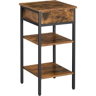 Songmics Table de Chevet, 35 x 35 x 70 cm, Table dappoint avec tiroir et 2 &eacute;tag&egrave;res de Rangement, Style Industriel, Marron Rustique et Noir