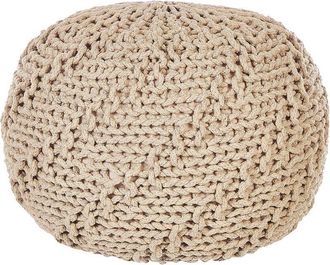 Beliani Beliani - Ottoman Beige en Coton 50 x 35 cm Moelleux pour Chambre ou Salon Rond Boho Priene