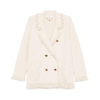 Elisabetta Franchi Femme, Vestes, Beige, Taille: 40 FR Veste en Maille Bouclette avec Franges