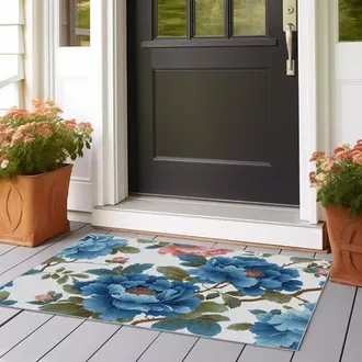 Generic Bleu Tapis Doux et Moelleux, Fleurs pivoines d&eacute;corations Tapis Design &agrave; Poil Ras Doux pour Salle &agrave; Manger Chambre Adulte et Ado 120 x 180 cm