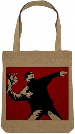 Fabulous Sac Shopping Tote Bag Aspect Lin - Banksy Rage The Flower Thrower Street Art Graffiti Rouge - Sac de Courses Toile Epaisse 360g Beige Naturel Cabas Po