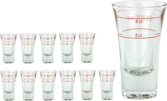 Van Well 12er Set Schnapsglas DUBLINO mit Eichstrich, 2 cl + 4 cl in Einem, doppelt-geeichtes Spirituosenglas mit F&uuml;llstrich, Double Shot Glas, Stamper, hochgl