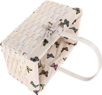 Garneck Rechteckiger Geflochtener Korb mit Henkel Handgefertigter Aufbewahrungskorb f&uuml;r Wohnzimmer Garten Picknick und Hochzeitsdekoration