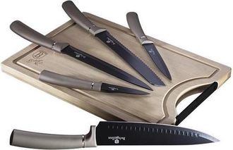 Berlinger Haus Metallic Line- Carbon Edition 6 St&uuml;ck Messerset mit Bambus Schneidebrett, BH/2555 Carbon Edelstahl 18/8