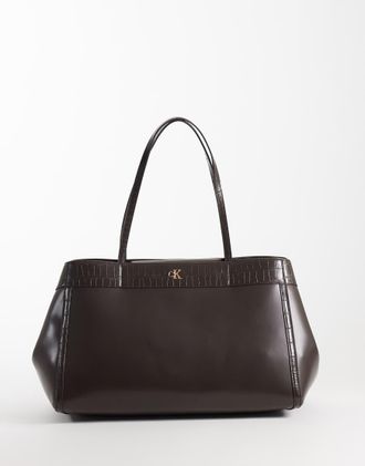 Calvin Klein grand cabas en cuir marron chocolat