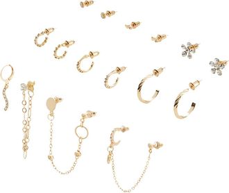 8 by YOOX MULTIPLE SHAPES CHAINS AND RHINESTONES EARRINGS SET