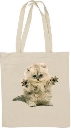 Generic Sac fourre-tout en coton naturel Motif chaton Blanc