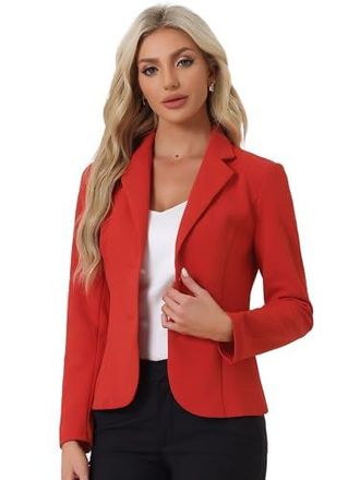 Allegra K Blazer Femme de Business &agrave; Col Revers Veste de Costume &agrave; Manches Longues Rouge Vif 3XL