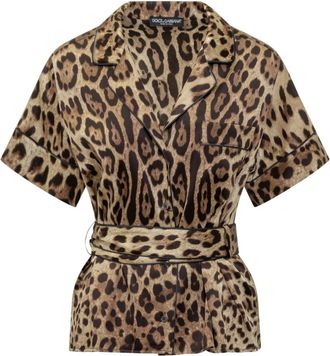 Dolce & Gabbana Femme, Chemises, Brun, Taille: 40 FR Belted Silk Shirt