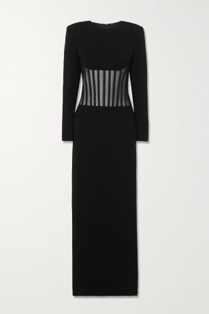 Mônot Robe Aus Crêpe Mit Mesh-einsätzen - Schwarz