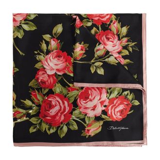 Dolce & Gabbana Femme, Accessoires, Noir, Taille: ONE Size Foulard en twill de soie &agrave; imprim&eacute; bouquet de roses