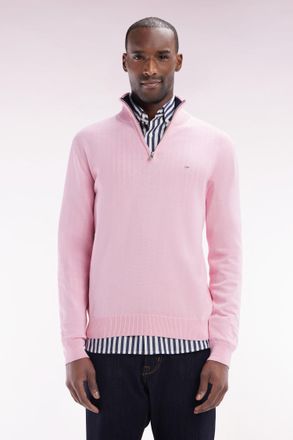 Eden Park Pull Col Camionneur En Coton Rose Coupe Droite