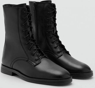 Mango Bottines cuir lacets noir - Femme - 35 - MANGO