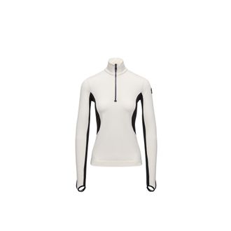 Moncler Moncler Pull &Agrave; Col Roul&eacute; Semi-zipp&eacute; Polartec, Femme, Blanc, Taille: Xl