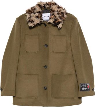 Msgm manteau à col en fourrure artificielle - Vert