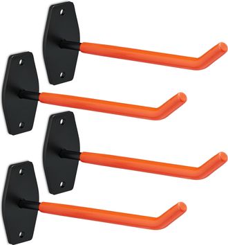 Relaxdays Reifenhalter für Wandmontage, im 4er Set, Wandhaken für Reifen und Felgen bis 40 kg, aus Stahl, orange/schwarz