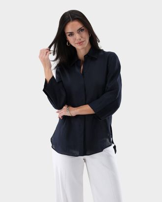 van Laack Hemdbluse aus Leinen mit Seitenschlitzen