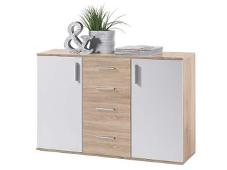 M&ouml;belando Kommode Sideboard Schrank Mehrzweckschrank Standschrank Freida V Sonoma hell/Wei&szlig;