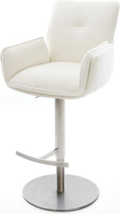 DELIFE Barstuhl Nela-Flex Boucl&eacute; Soft Beige Drehfu&szlig; h&ouml;henverstellbar Edelstahl Silberfarben, Barst&uuml;hle