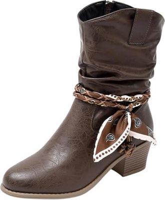 Generic Bottes western pour femme - Large mollet d&eacute;contract&eacute; - Style ethnique - Talon &eacute;pais - Fermeture &eacute;clair lat&eacute;rale - Confortable - &Agrave; enfiler - Classique,