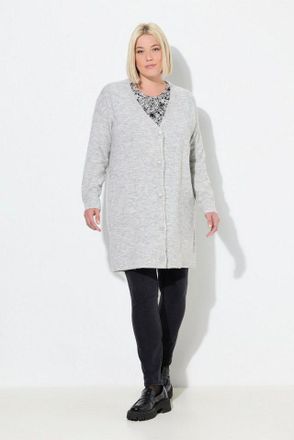 Ulla Popken Strickjacke Strickjacke Boxy Fit V-Ausschnitt Knopfleiste