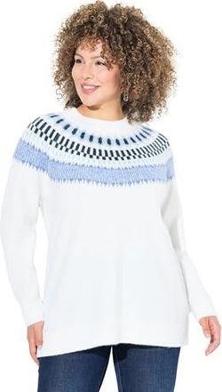 Ulla Popken Norweger-Pullover, Rundhals, Langarm, weicher Feinstrick Pull-Over, schneeweiß, 56/58 FR Femme