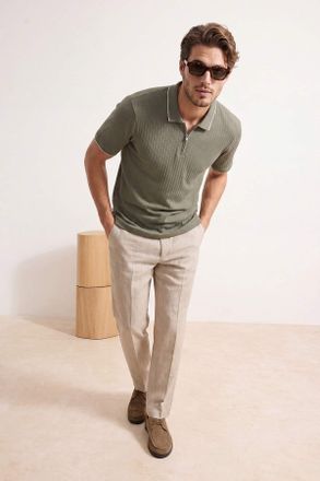 Trendyol MAN Herren Khaki Einfarbig Kurz Regular Fit Poloshirts