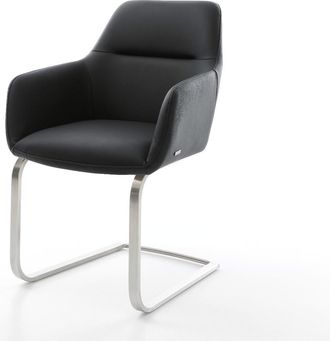 DELIFE Freischwinger Pejo-Flex Echt-Leder Schwarz Freischwinger flach Edelstahl Taschenfederkern, Esszimmerstühle