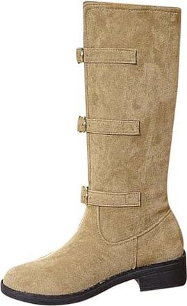 Generic Bottines molles pour femme sans talon, bottes plates mi-mollet avec fermeture &eacute;clair lat&eacute;rale, bottines souples &agrave; talon bas, bottines dautomne en plei