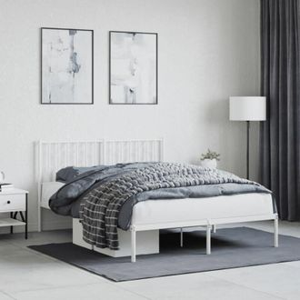 vidaXL Vidaxl - Cadre de lit m&eacute;tal blanc 140x190 cm - Acier robuste avec lattes m&eacute;talliques - Hauteur libre 26 cm - Espace de rangement sous le lit