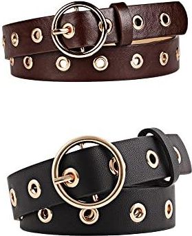Allegra K Ceinture à oeillets pour femme en similicuir avec boucle à ardillon unique Ceintures punk pour jeans et pantalons Café noir 104cm/40.94