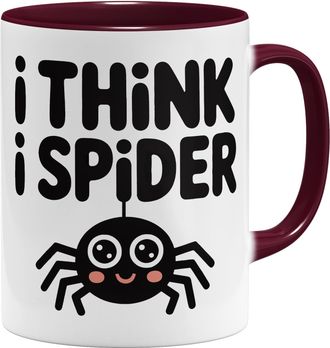 OM3 I Think I Spider Kaffee-Tasse mit Spruch - lustige Spruchtasse im Denglisch Stil - Ich glaub ich spinne II - Keramik Becher - 325ml - Beidseitig Bedru