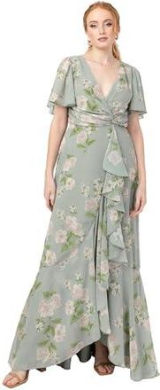 Anaya with Love Womens Maxi Dress Ladies Wrap V-Neck Flutter Sleeve Ruffle A-Line Bridesmaid Wedding Guest Occasion Prom Ball Gown, Sage Green Floral, 46