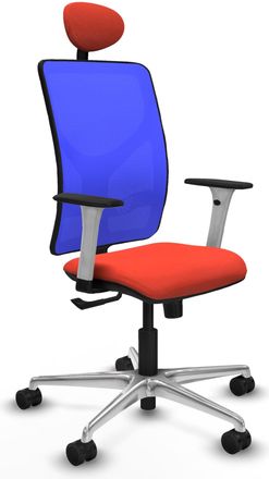 Piqueras y Crespo Stuhl mit Lendenwirbelst&uuml;tze mit wei&szlig;en und schwarzen Armlehnen und festem Kopfteil, ausgestattet mit 3 Positionen und Schneideschaum, Blau/Dunkeloran