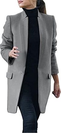 Generic Vestes pour femmes 2026 Manteau doux &agrave; manches longues poilu ouvert poche avant cardigan court veste de costume veste solide, gris, M