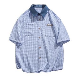 Generico Chemise en lin pour homme &agrave; manches courtes, chemise d&eacute;contract&eacute;e avec boutons pour homme, plage, &eacute;t&eacute;, chemise de mariage, bleu, XXXXL