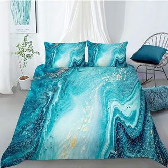 Generic Housse de Couette 240 x 260 Blue Water Rhythm Parure de Lit 2 Personnes Style Abstrait 3 Pièces Housse Couette en Microfibre Douce Imprimé 3D avec 2 T