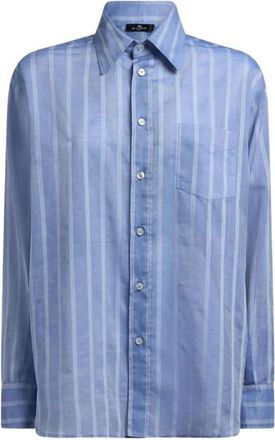 Etro Femme, Blouses et Chemises, Bleu, Taille: 34 FR Chemise Boutonn&eacute;e &agrave; Manches Longues et Rayures Verticales