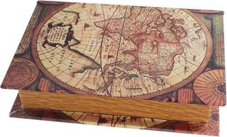 Cabilock Bo&icirc;te &agrave; Faux Livres Vintage Carte du Monde Petite Taille en Bois Imitation R&eacute;tro Rangement D&eacute;coratif Maison Bureau Accessoire de Stockage