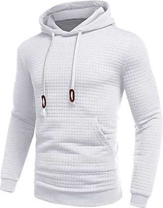 Generic Sweat &agrave; capuche gaufr&eacute; pour homme | Pull l&eacute;ger &agrave; manches longues avec cordon de serrage | Sweat-shirt &agrave; carreaux coupe ajust&eacute;e | Haut &agrave; capuche d&eacute;cont