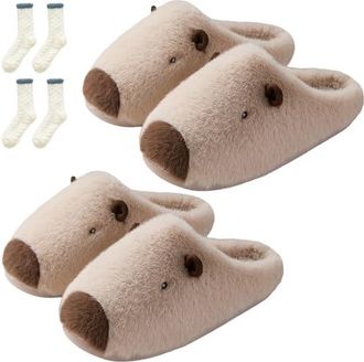 Generic Capybara Pantoufles pour femme en peluche 3D chaude Capibara Hous Pantoufles mignonnes moelleuses antid&eacute;rapantes pour int&eacute;rieur et ext&eacute;rieur, 2 Beige,