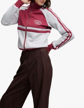 Superdry pantalon &agrave; taille mi-haute &agrave; rayures fines marron