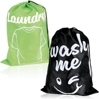 Com-Four 2x Wäschesack für Reisen - faltbarer Wäschebeutel für Schmutzwäsche - Wäschesammler mit Kordelzug - Wäschebeutel 69 x 50 cm (02 Stück - grün/anthrazit