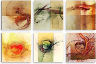 Paul Sinus Art 6 Stk. Wandbilder je 30x30cm auf Leinwand und Holzrahmen - Abstrakt Kunst Herz Pastellfarben Mehrfarbig Schlieren