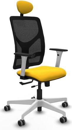 Piqueras y Crespo Schreibtischstuhl aus Kunstleder mit wei&szlig;en und schwarzen Armlehnen, h&ouml;henverstellbare Lendenwirbelst&uuml;tze und festes Kopfteil, ausgestattet mit Syncro