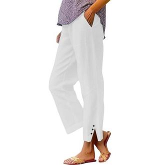Generic Pantalon d&eacute;t&eacute; 7/8 pour femme - L&eacute;ger - Avec cordon de serrage et poches - Pantalon en coton et lin - Pantalon &eacute;l&eacute;gant et a&eacute;r&eacute; - D&eacute;contract&eacute; - Conforta