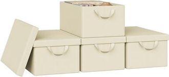 Woltu Lot de 4 Boîtes de Rangement Pliables, Paniers de Rangement en Tissu Non Tissé, avec Couvercle et Poignées, pour Jouets et Vêtements, Crème, 48x29x20c