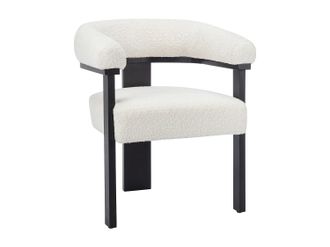 Vente-Unique Pascal MORABITO-Stuhl mit Armlehnen - Boucl&eacute;-Stoff & Kautschukholz - Wei&szlig; & Schwarz - LIVELIA